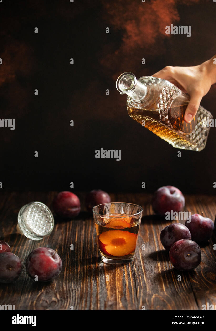 Rakia or rakija traditional Balkan fruit brandy. Plum brandy sljivovica ...
