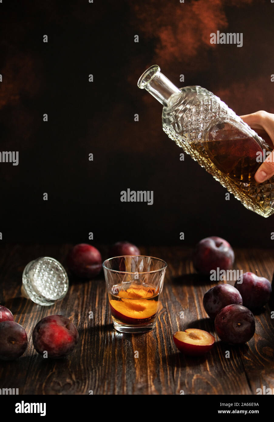 Rakia or rakija traditional Balkan fruit brandy. Plum brandy sljivovica ...