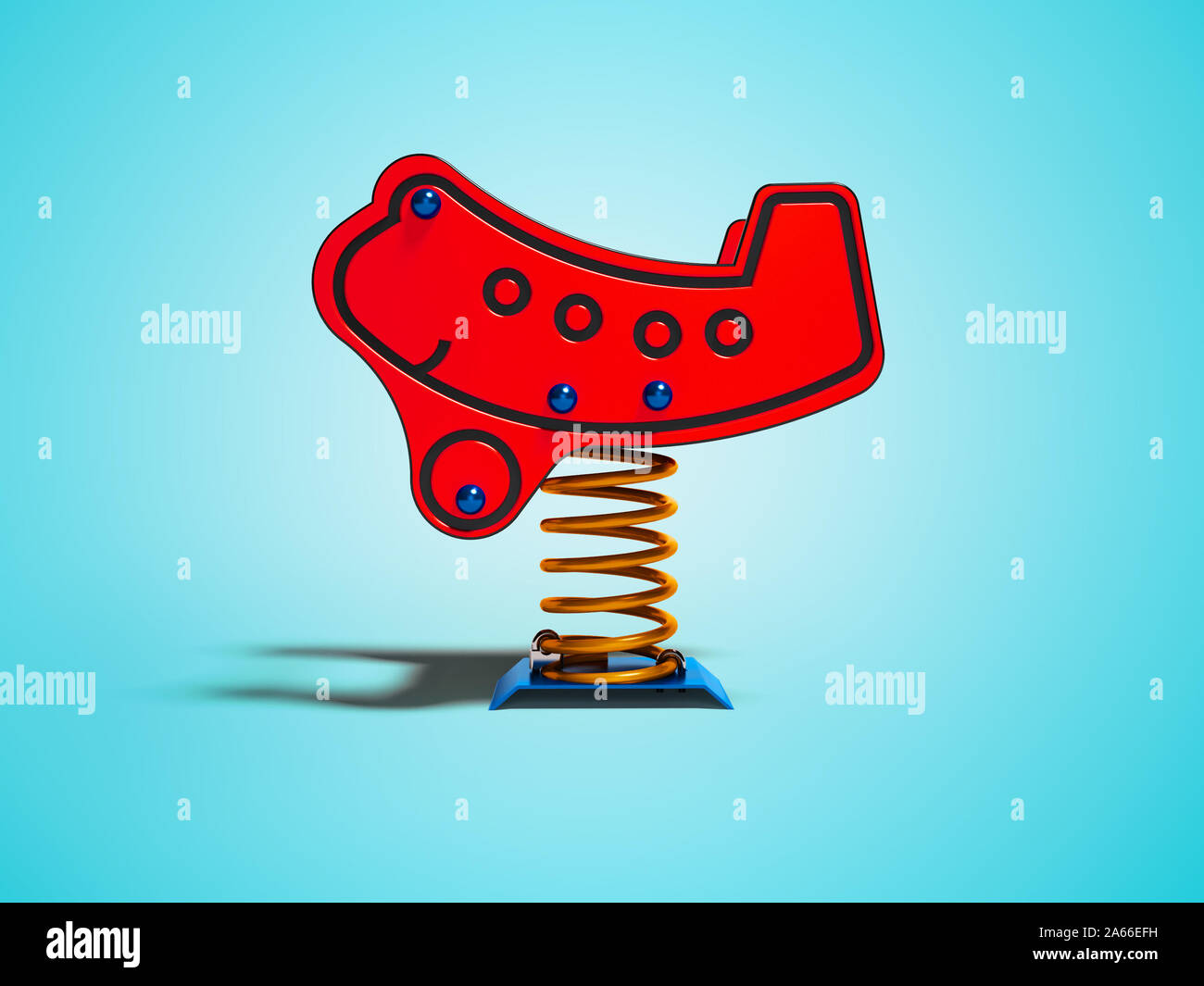 Red carousel plane on spring for kids 3d render on blue background with ...
