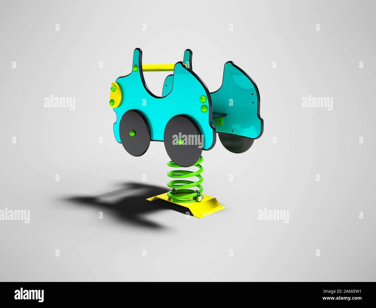 Blue carousel spring for kids rear view 3d render on gray background ...