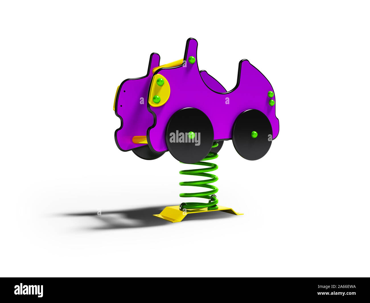 Carousel purple car on spring for kids 3d render on white background ...