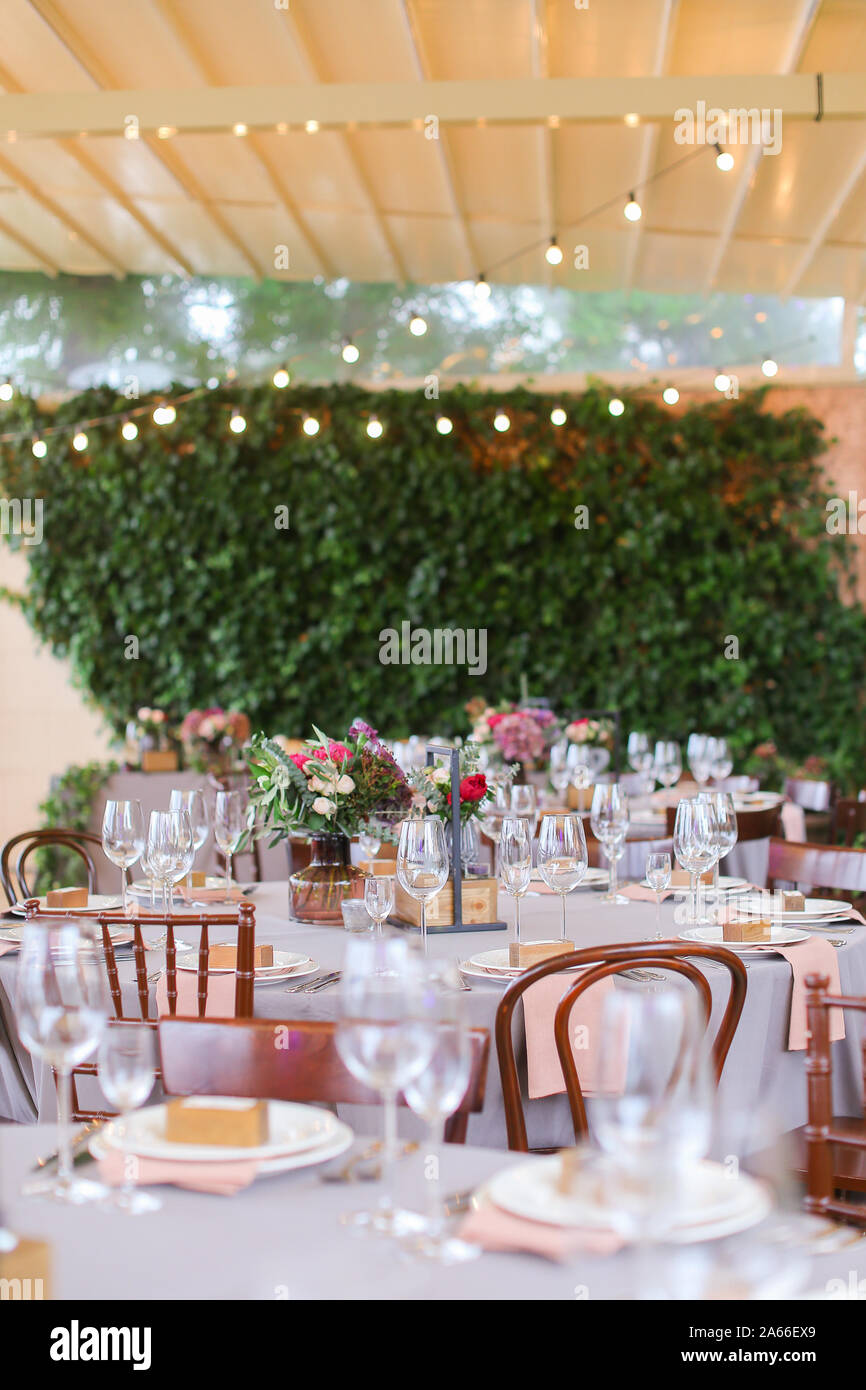 Decorated and served tables for banquet at restaurant in open air Stock Photo - Alamy