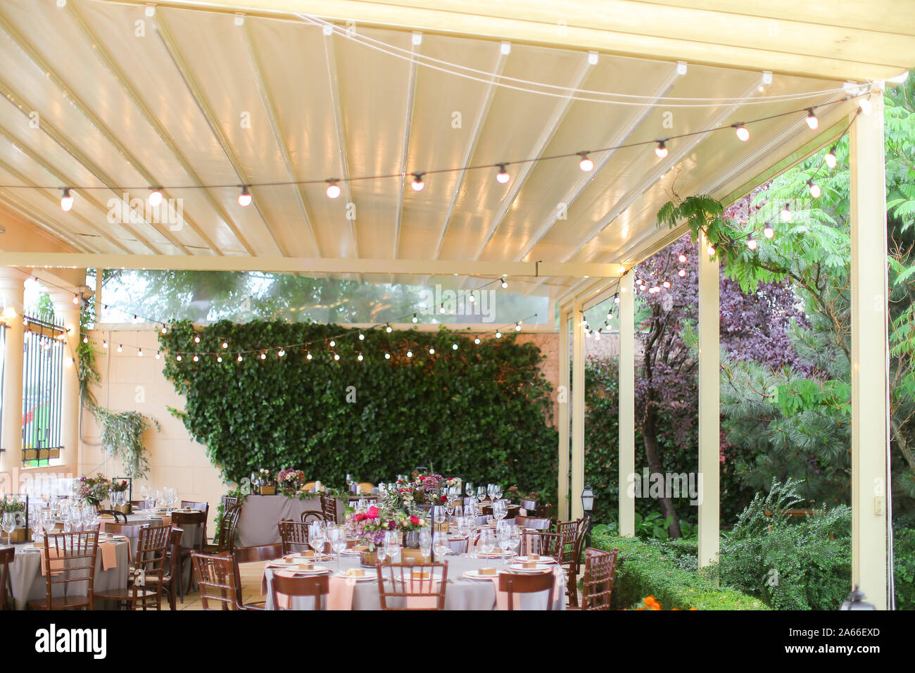Restaurant in open air, tables with dishes and food Stock Photo - Alamy