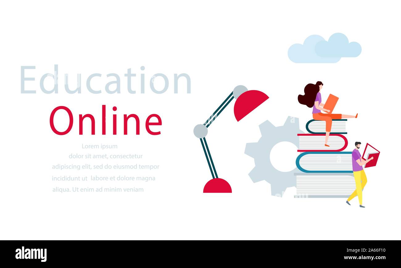 Vector illustration with learning people. Online education, online ...