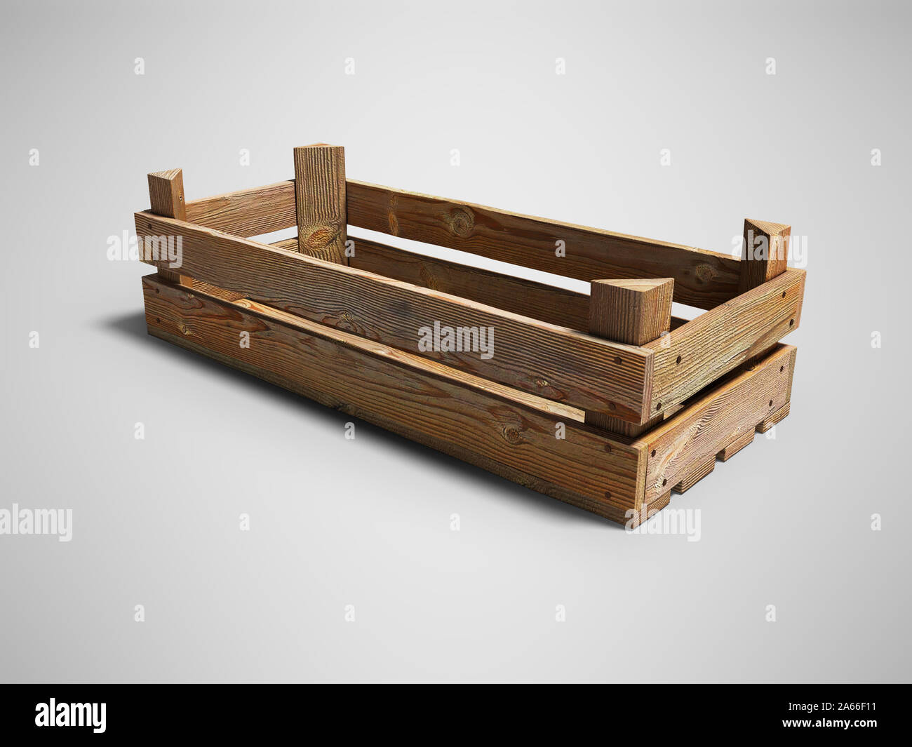 Wooden box for storage of products front view 3d render on gray ...