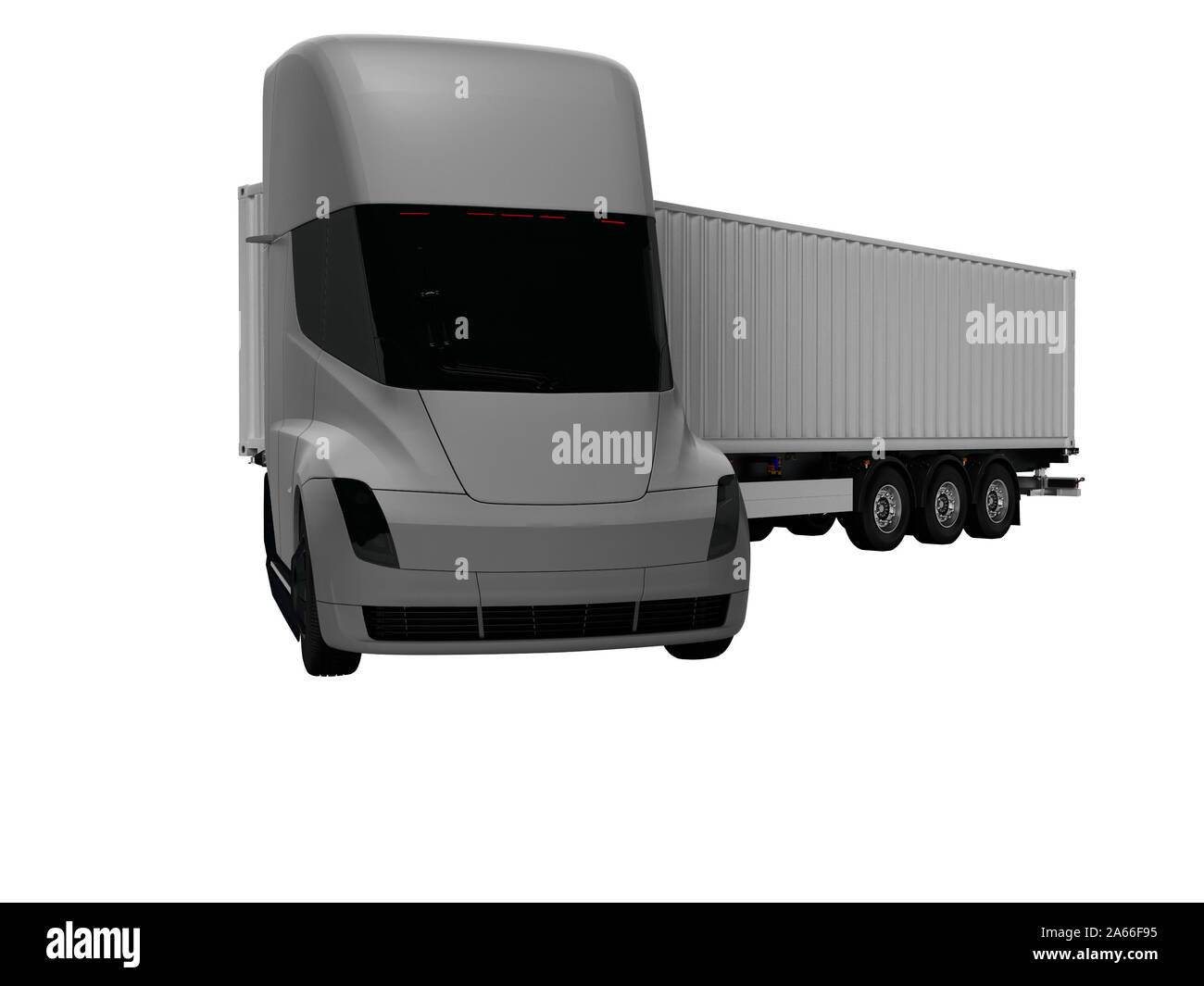 Gray electric tractor with gray trailer for moving goods to different ...