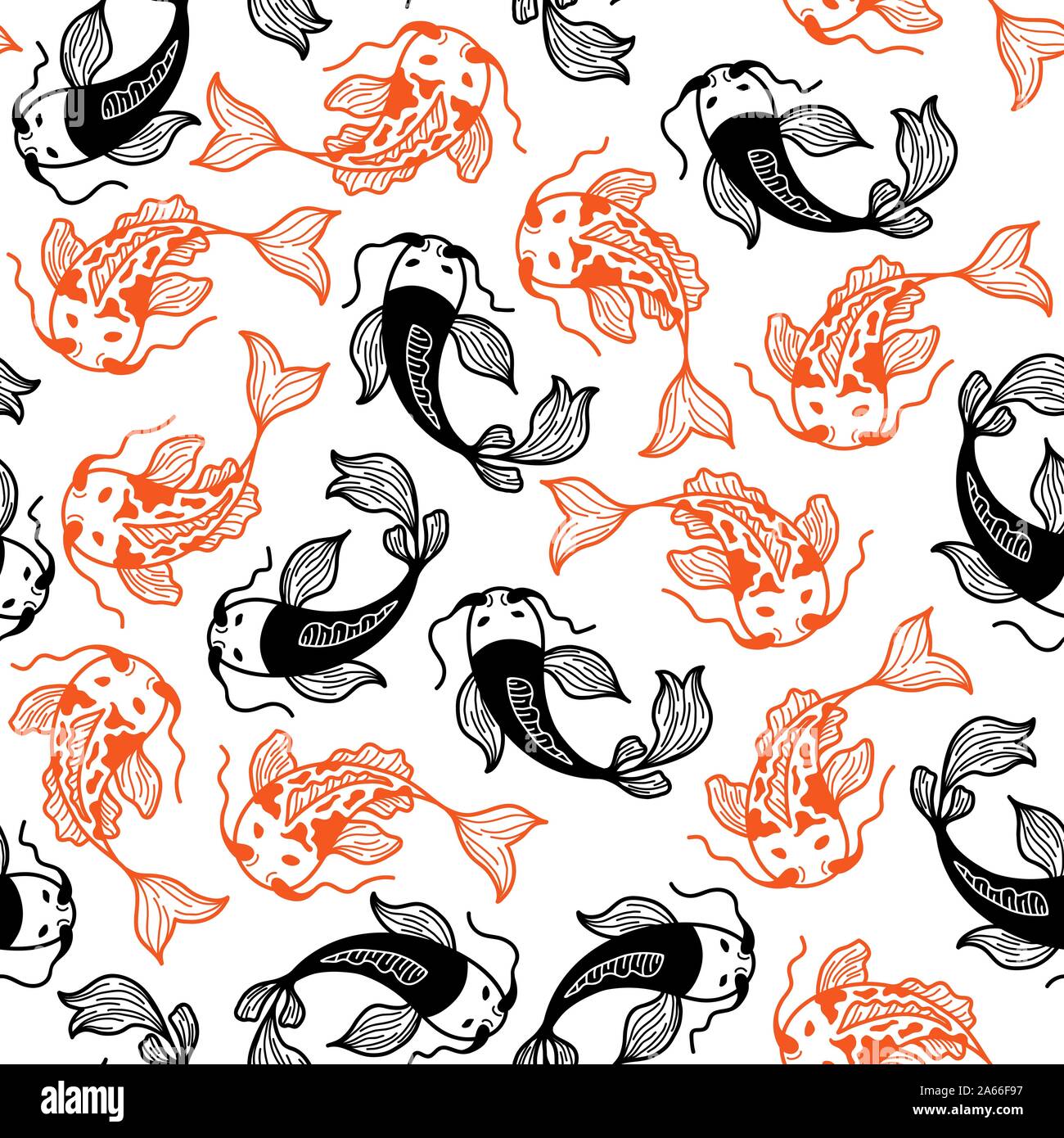 Japanese Carp Koi Seamless Vector Pattern. Asian Traditional Outline ...