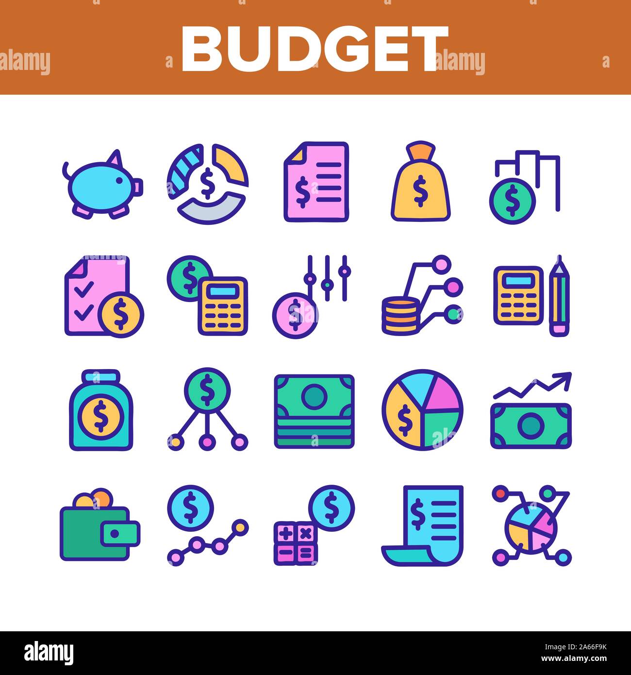 Budget Audit Collection Elements Icons Set Vector Stock Vector Image ...