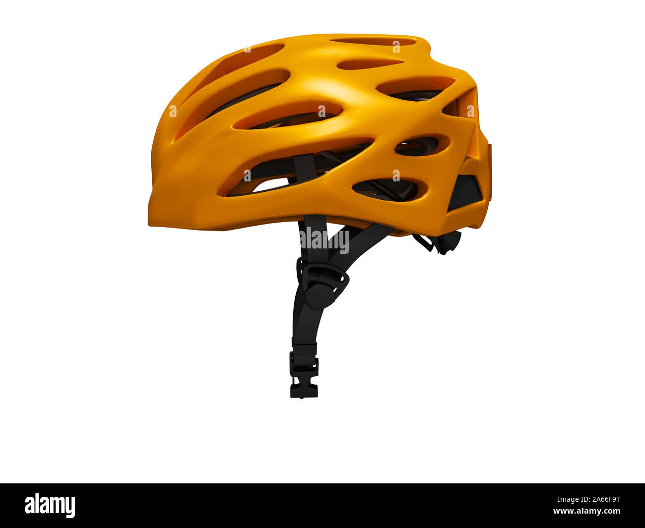 Orange bicycle helmet left view 3d render on white background no shadow ...