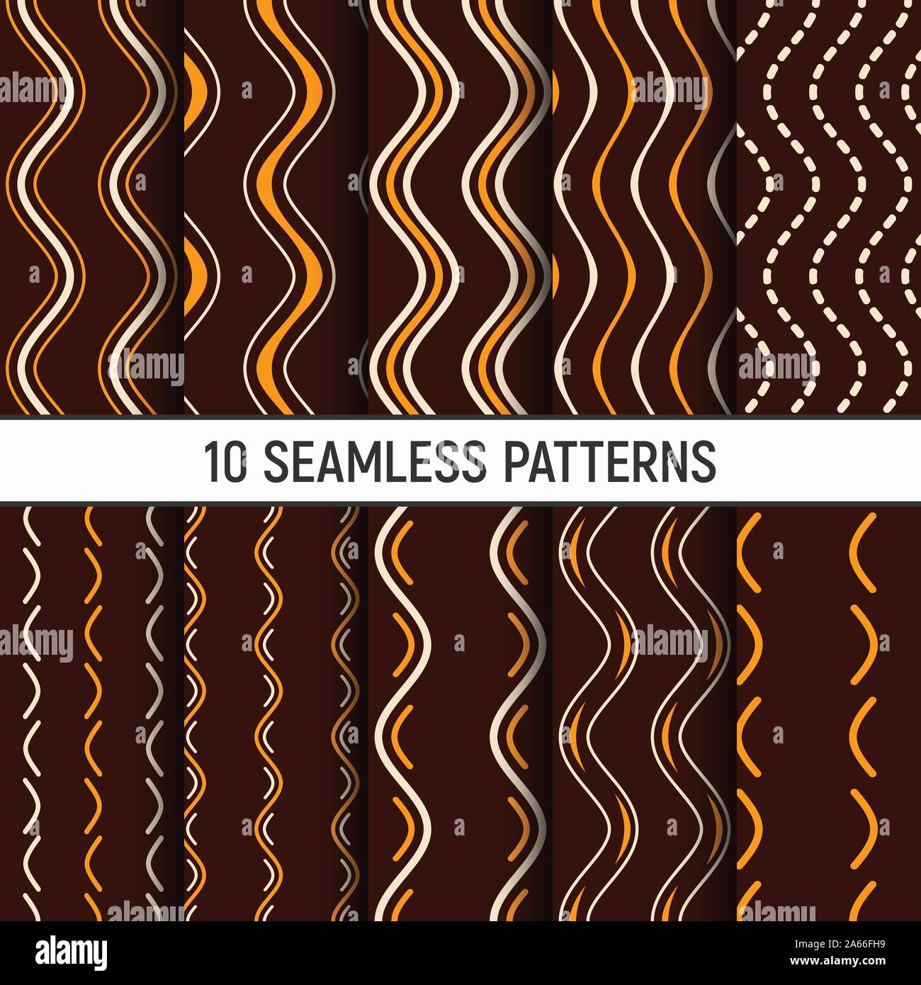 Set of ten seamless geometric patterns of beige and yellow vertical ...