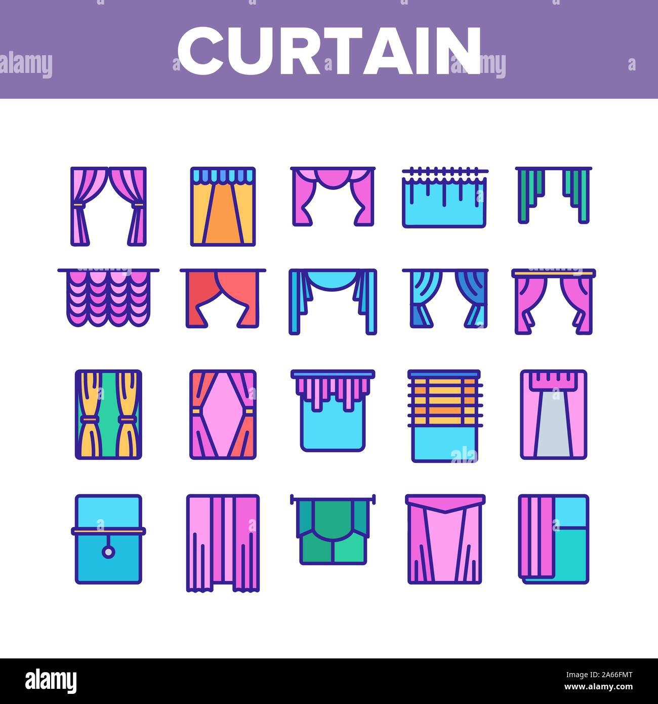 Curtain Collection Decor Elements Icons Set Vector Stock Vector Image ...