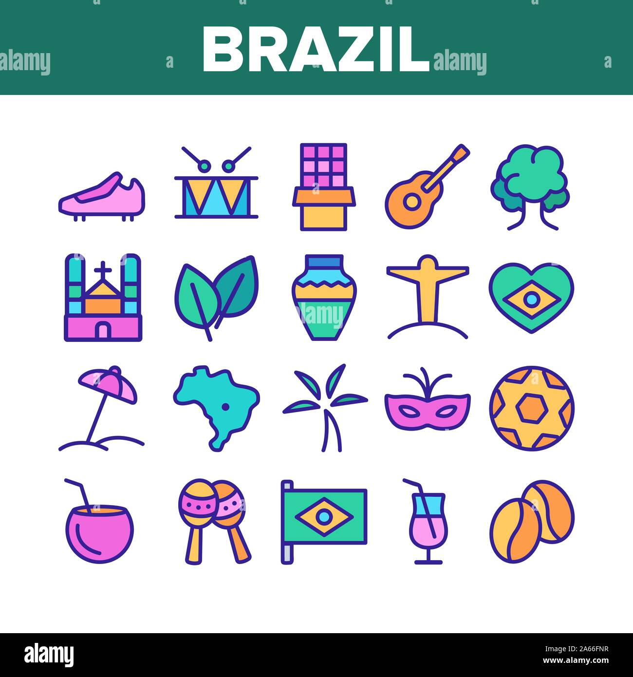 Brazil National Country Elements Icons Set Vector Stock Vector Image ...