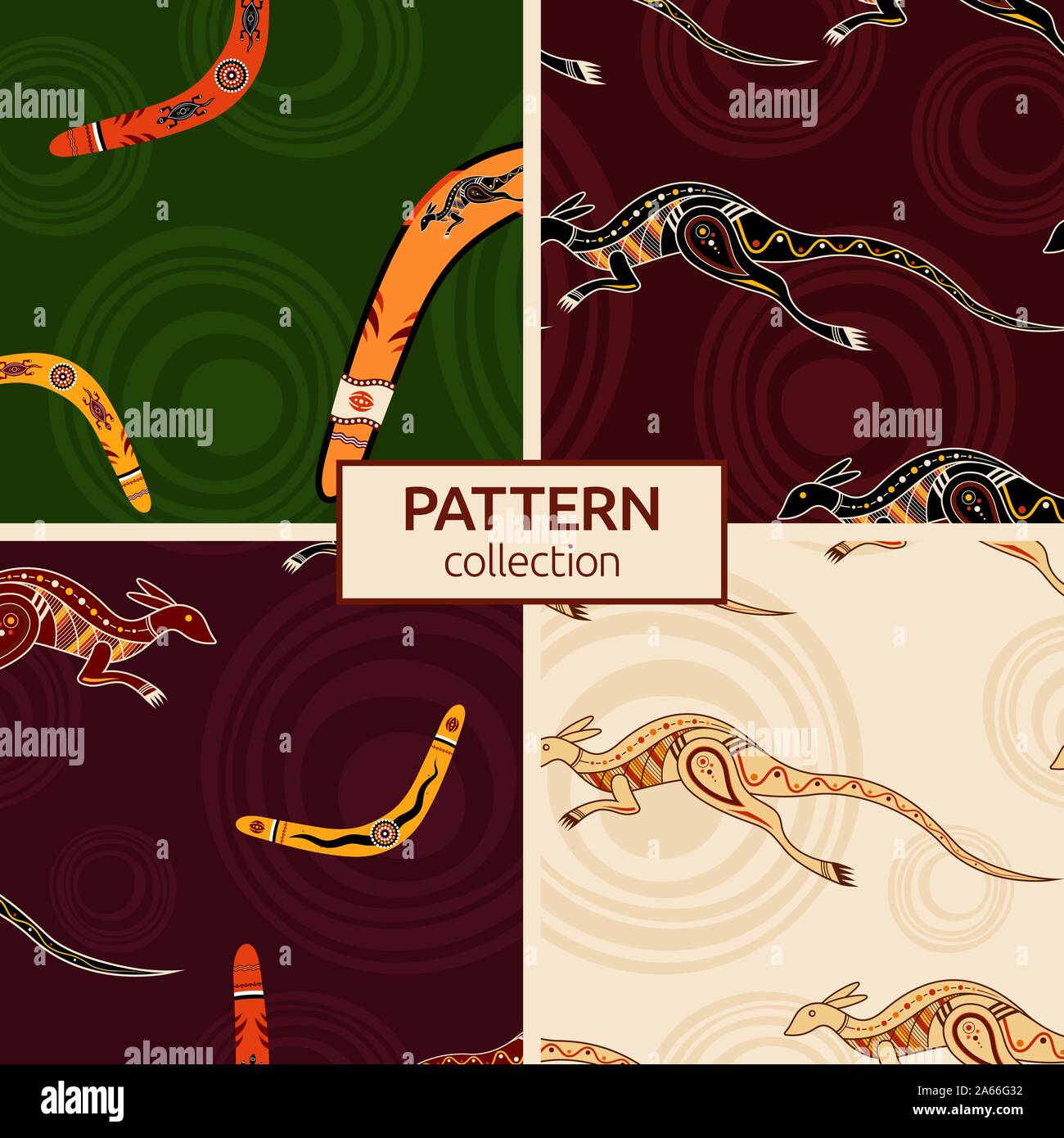 Set of four seamless fashion colorful australian patterns. Australian ...