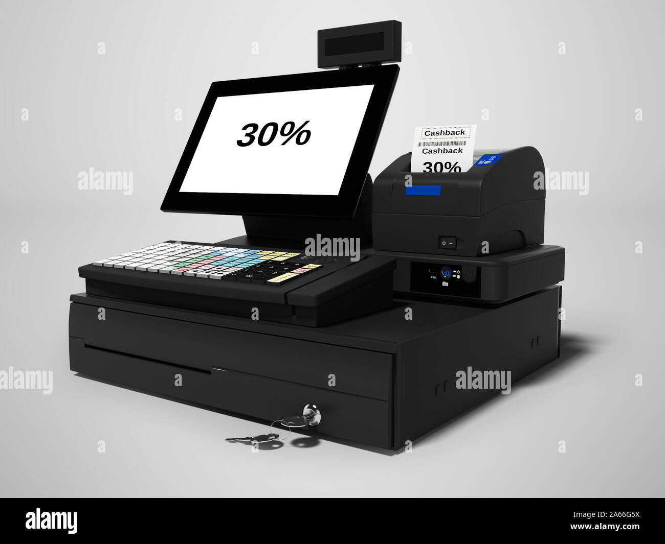 Gray cash register with cashback technology 30 percent for supermarket ...