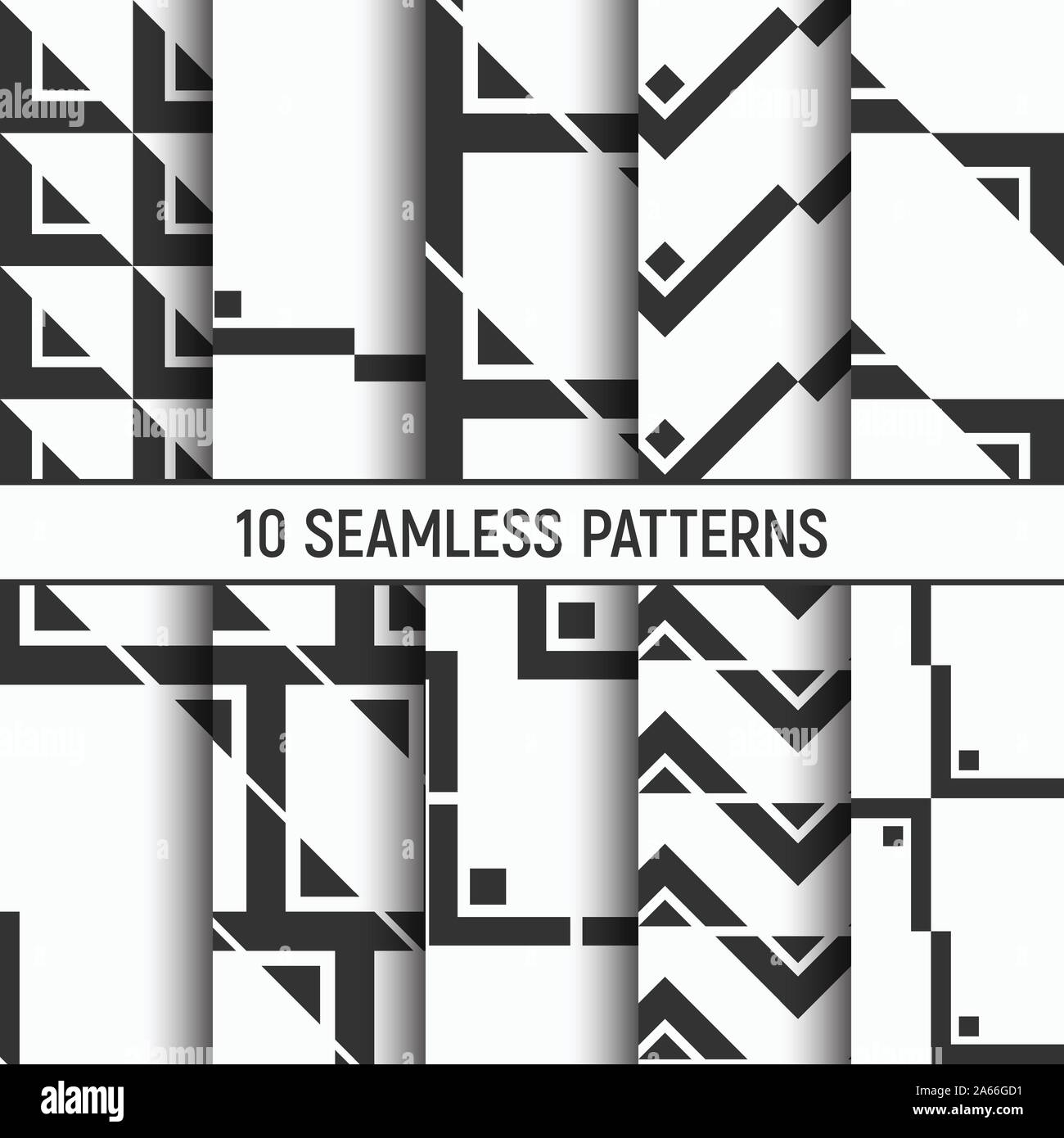 Set of ten monochrome seamless patterns. Abstract geometrical vector backgrounds. Modern stylish ...