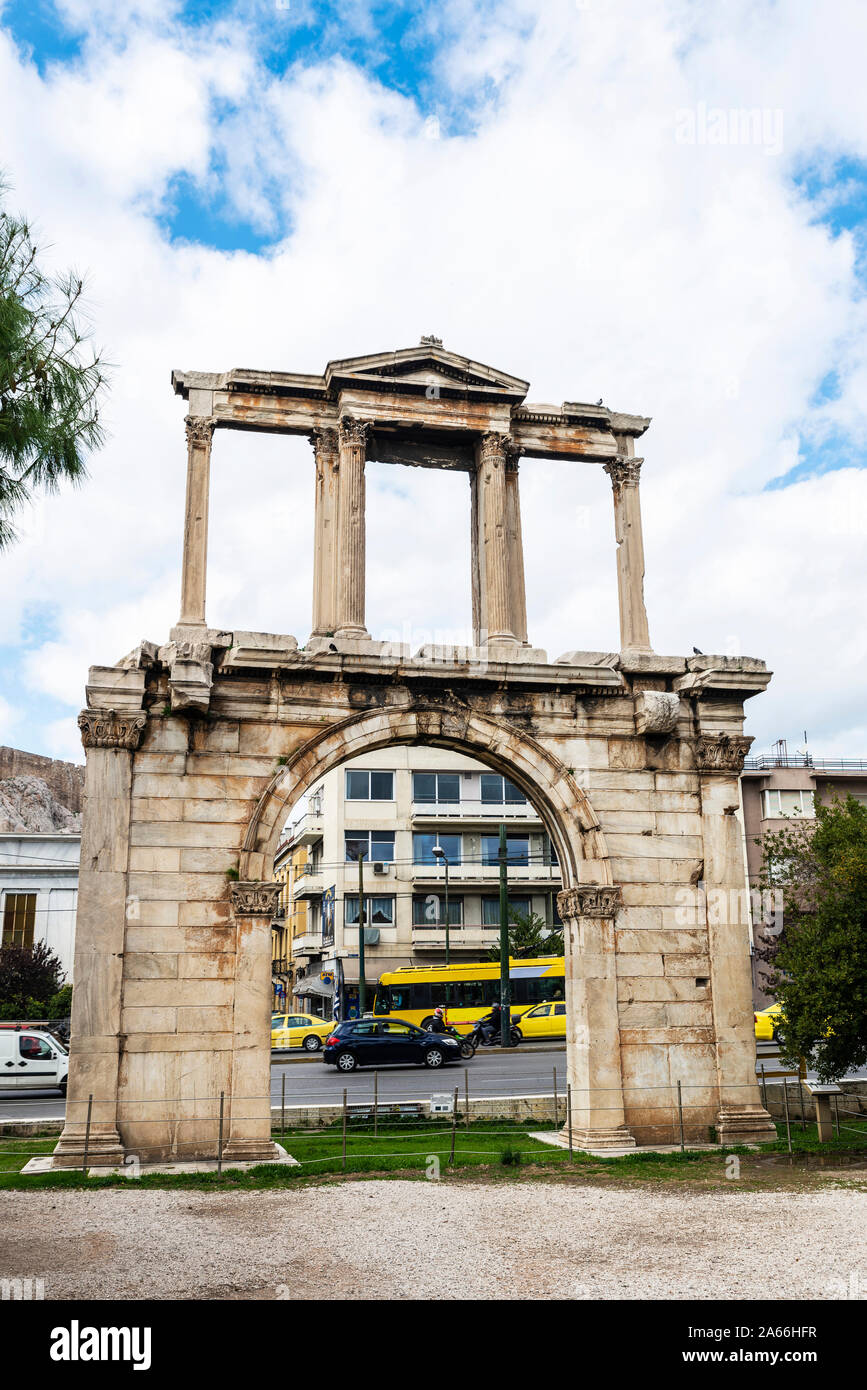View of the Arch of Hadrian (Hadrian's Gate), a Roman triumphal arch ...