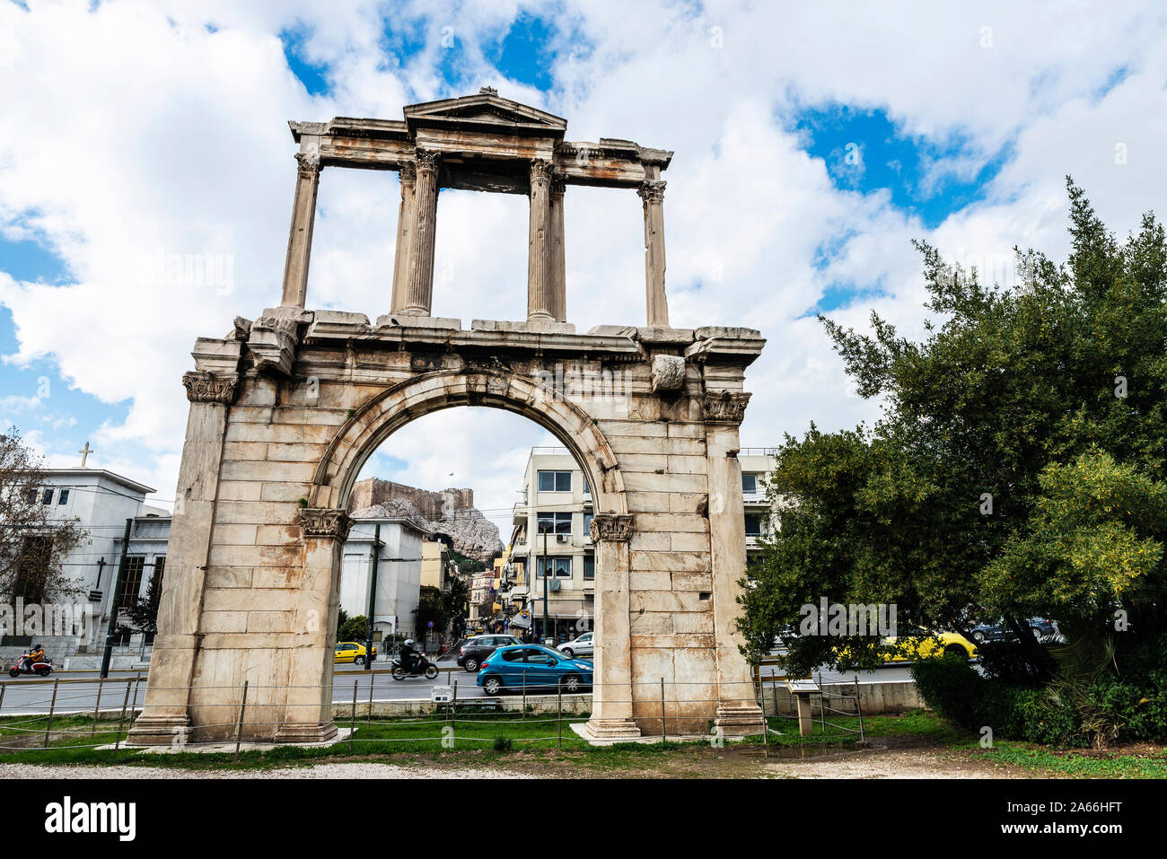 View of the Arch of Hadrian (Hadrian's Gate), a Roman triumphal arch ...