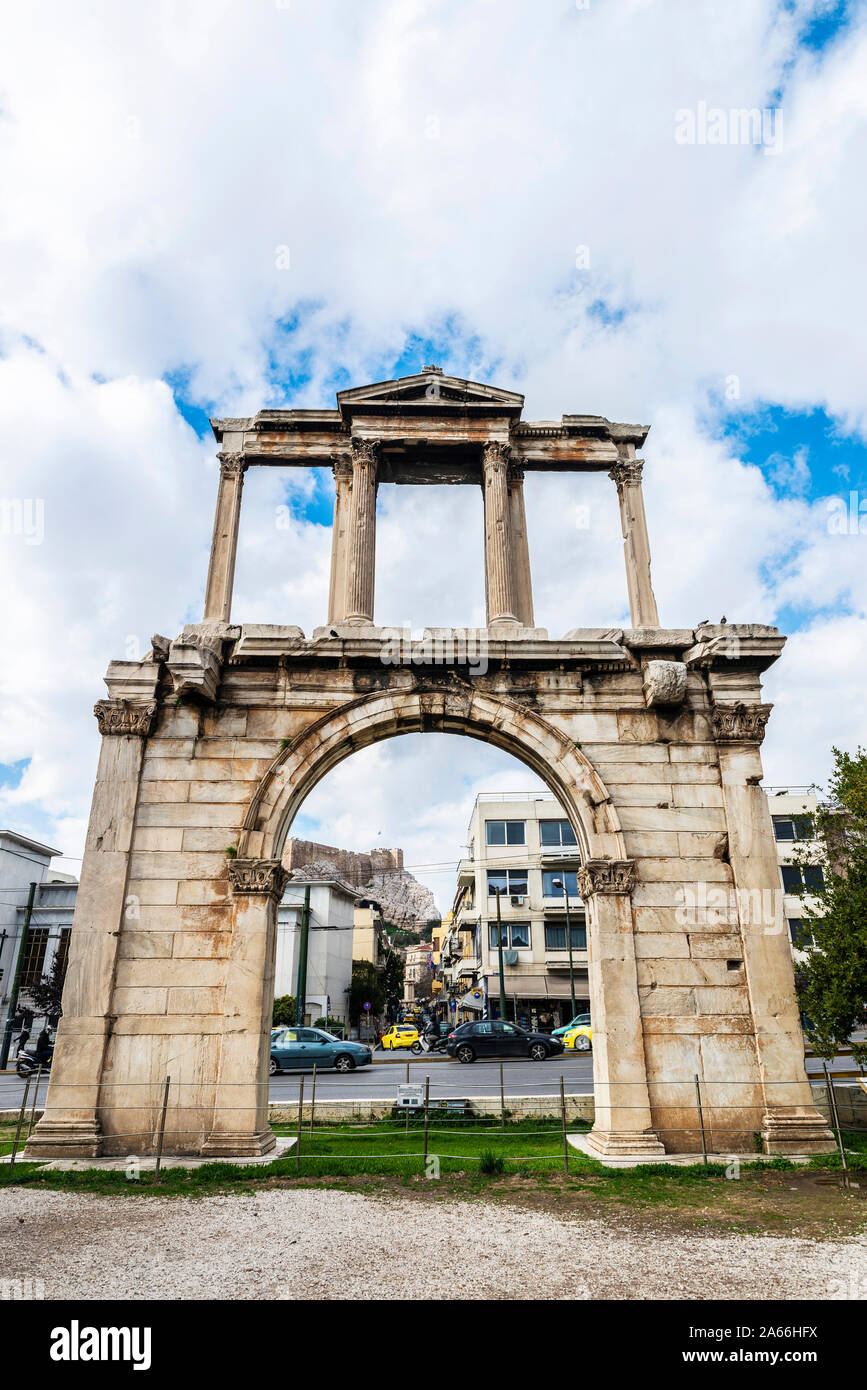 View of the Arch of Hadrian (Hadrian's Gate), a Roman triumphal arch ...
