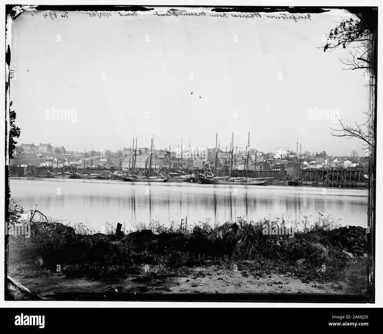 Washington, D.C. Georgetown waterfront with sailing vessels, seen from ...