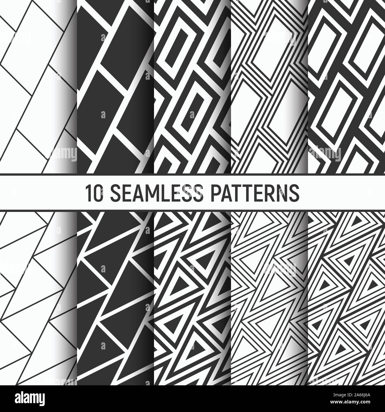 Set of ten monochrome seamless patterns. Abstract geometrical trendy ...