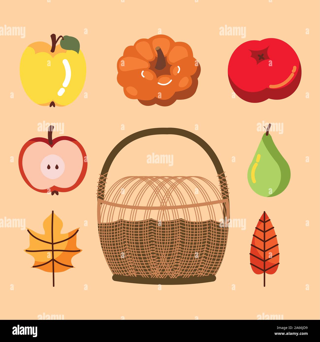 Apple basket autumn leaves Stock Vector Images - Alamy