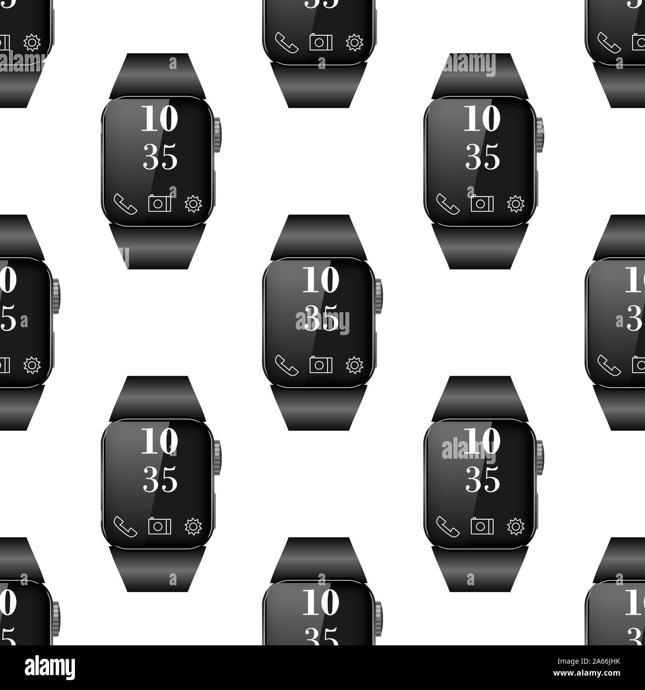 Black Smart Watch Seamless Pattern Isolated on White Background Stock ...