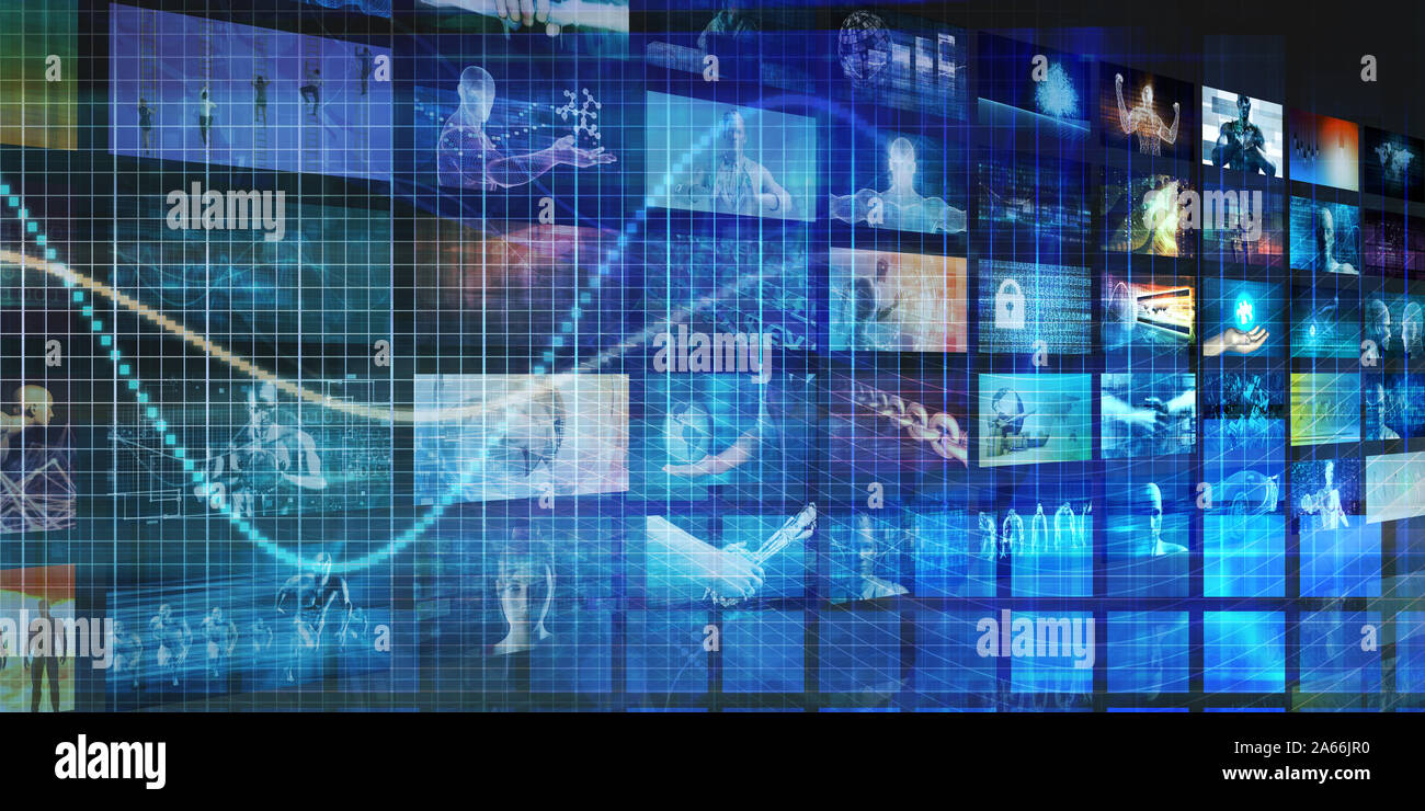 Multimedia Entertainment with Futuristic Video Gallery Art Stock Photo ...