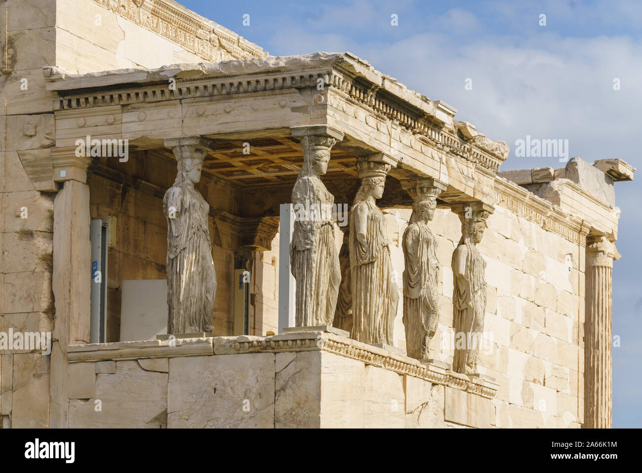 Porch of the Caryatids in the ancient Greek temple Erechtheion or ...