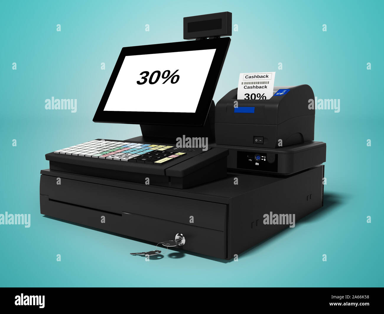 Gray cash register with cashback technology 30 percent for supermarket ...