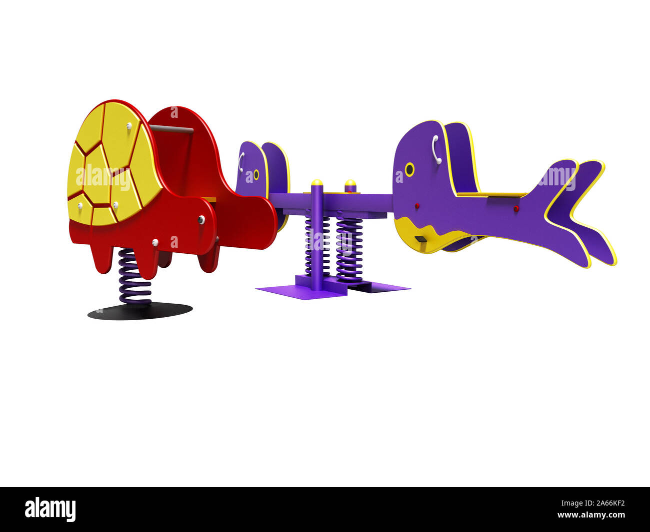 Sea carousel and red turtle on spring for children 3d render on white ...