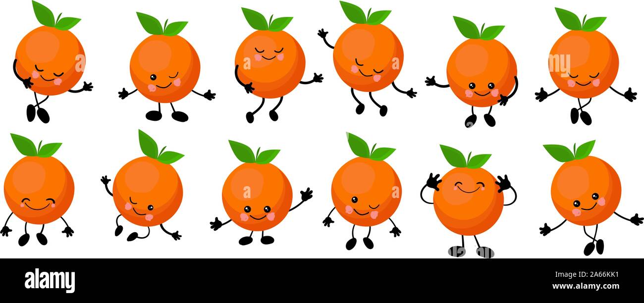 Orange. Character is cheerful with arms and legs. Set of fruits on a ...