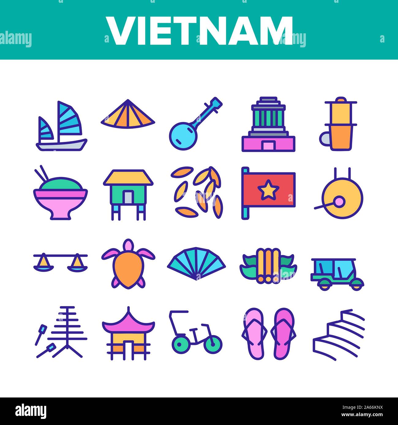 Vietnam Collection Traditional Icons Set Vector Stock Vector Image ...