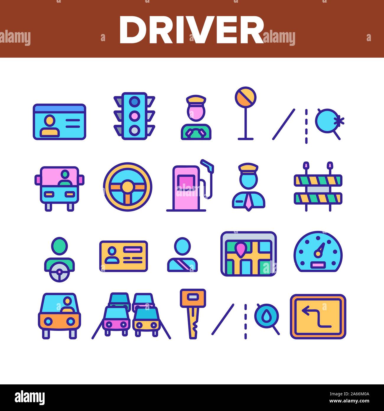 Driver Collection Car Elements Icons Set Vector Stock Vector Image ...