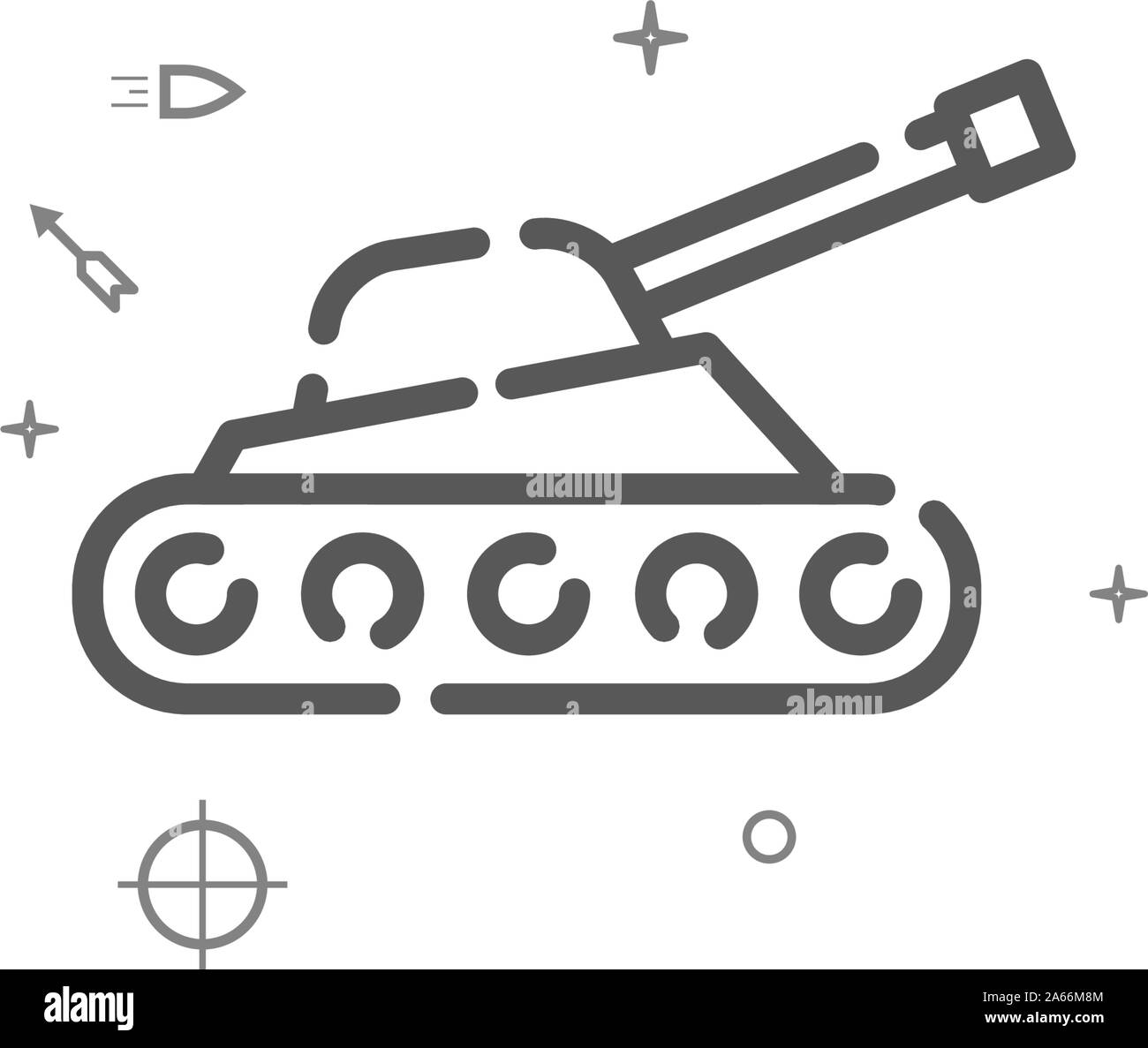 Tank, self-propelled gun simple vector line icon, symbol, pictogram ...