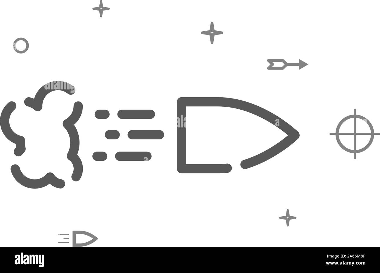 Flying bullet simple vector line icon. Shot symbol, pictogram, sign ...