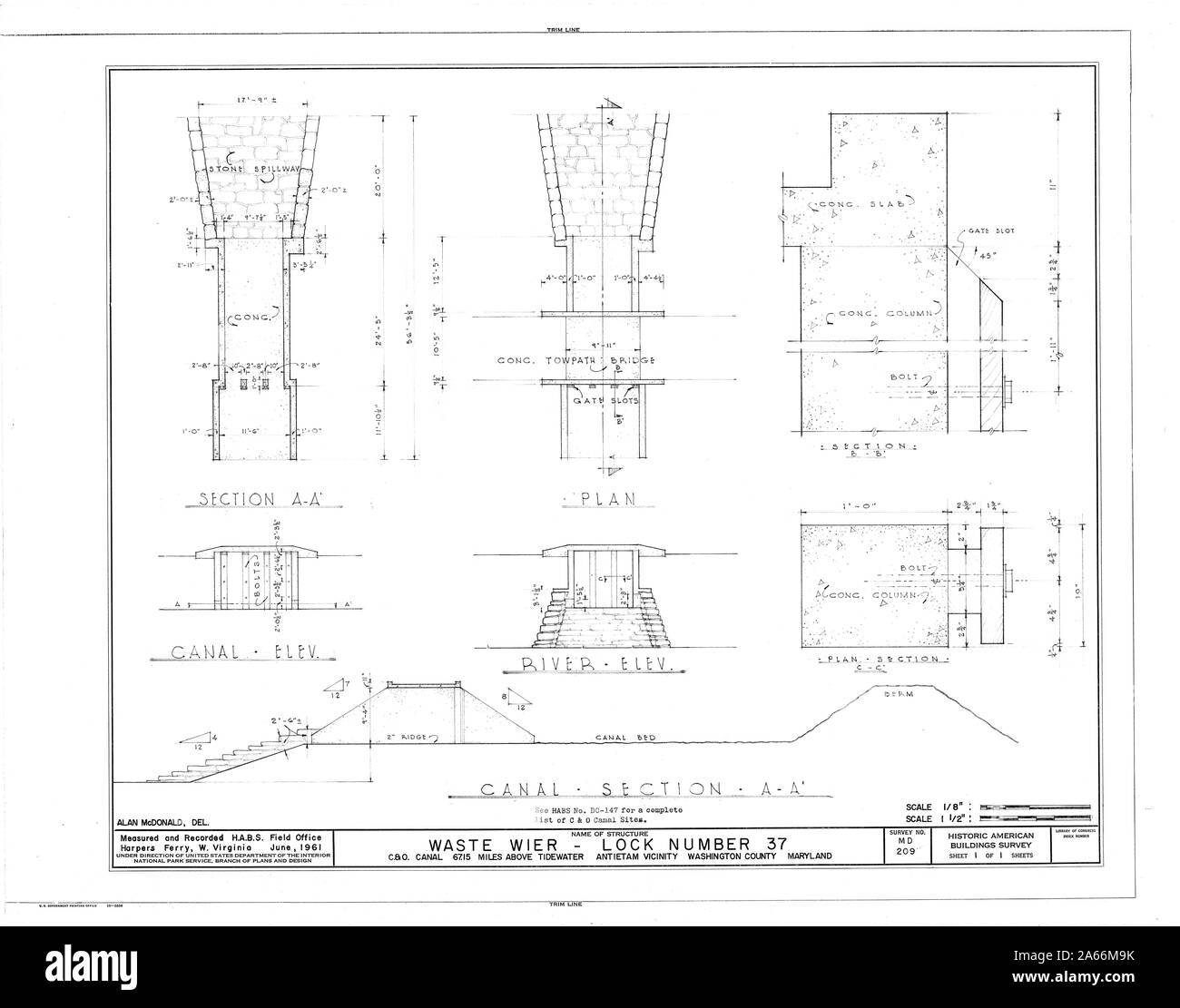 Waste Weir by Lock 37 on Six Mile Level Drawing from HABS Stock Photo ...