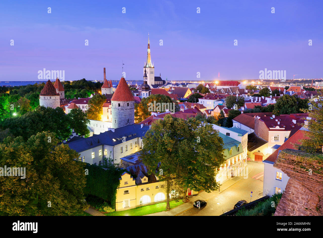 Old Town view from Toompea Hill at dusk, a Unesco World Heritage Site ...