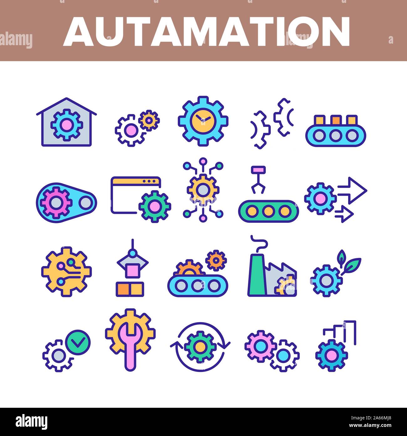 Automation Collection Elements Icons Set Vector Stock Vector Image ...