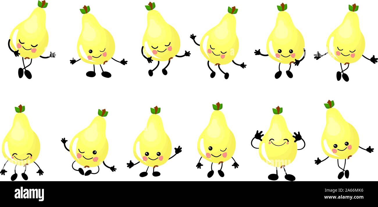 The pear is yellow. Character is cheerful with arms and legs. Set of ...