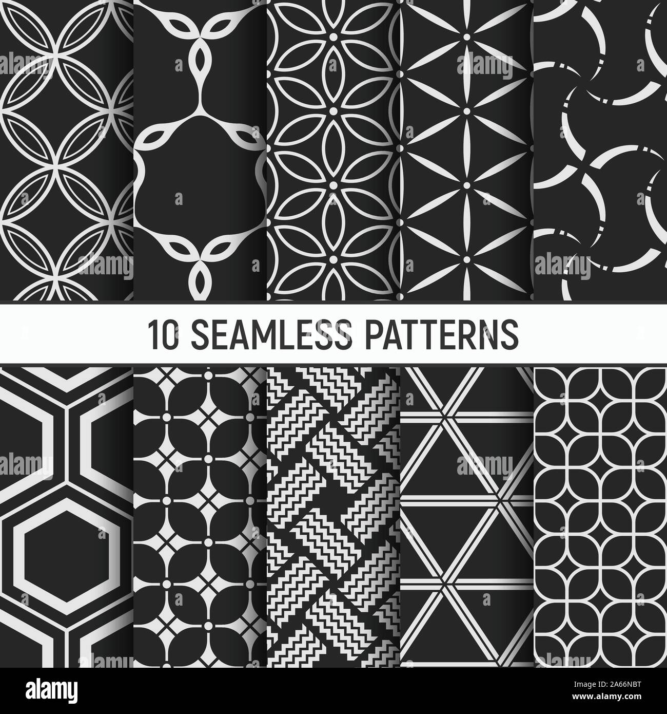 Set of ten monochrome seamless patterns. Abstract geometrical trendy ...