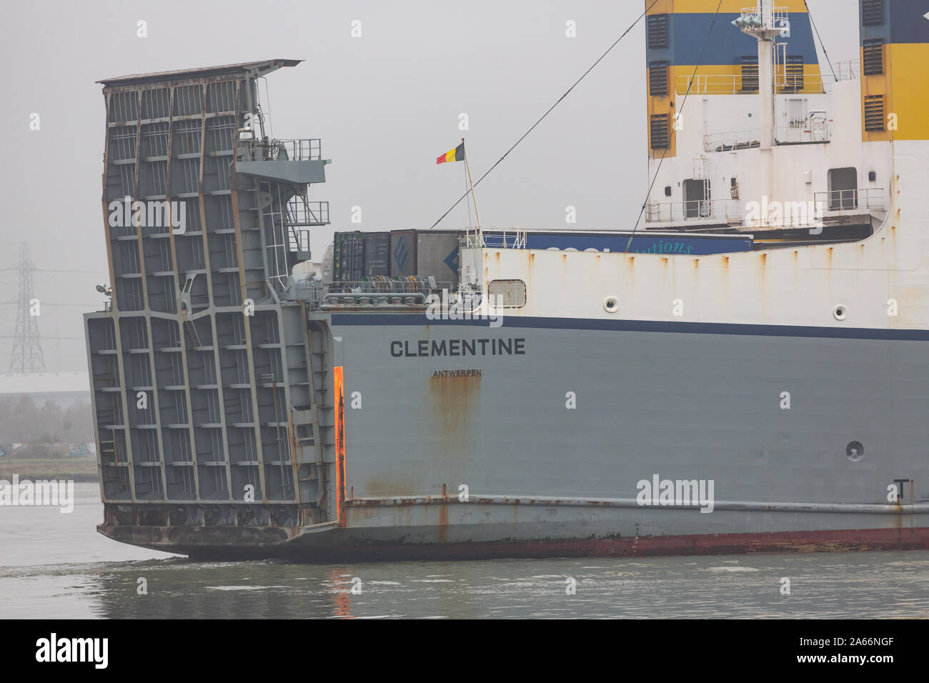 Clementine cargo ferry on the River Thames where she sails a regular ...
