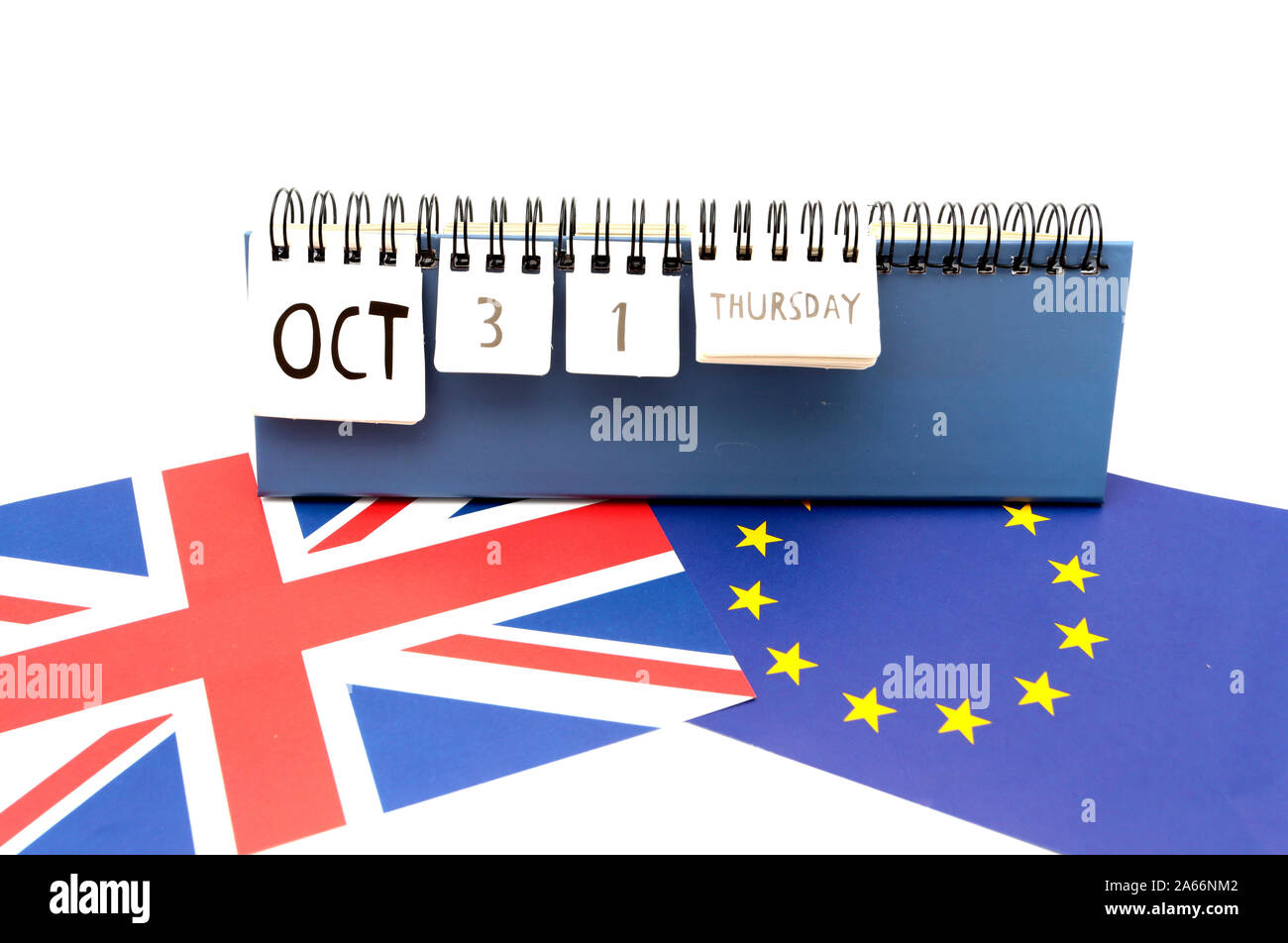 European and British flag with a calendar set on October 31 (brexit ...