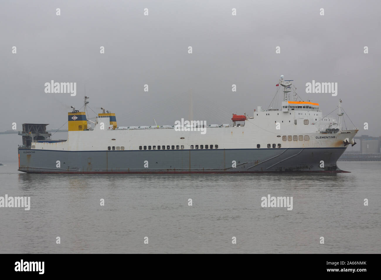 Clementine cargo ferry on the River Thames where she sails a regular ...