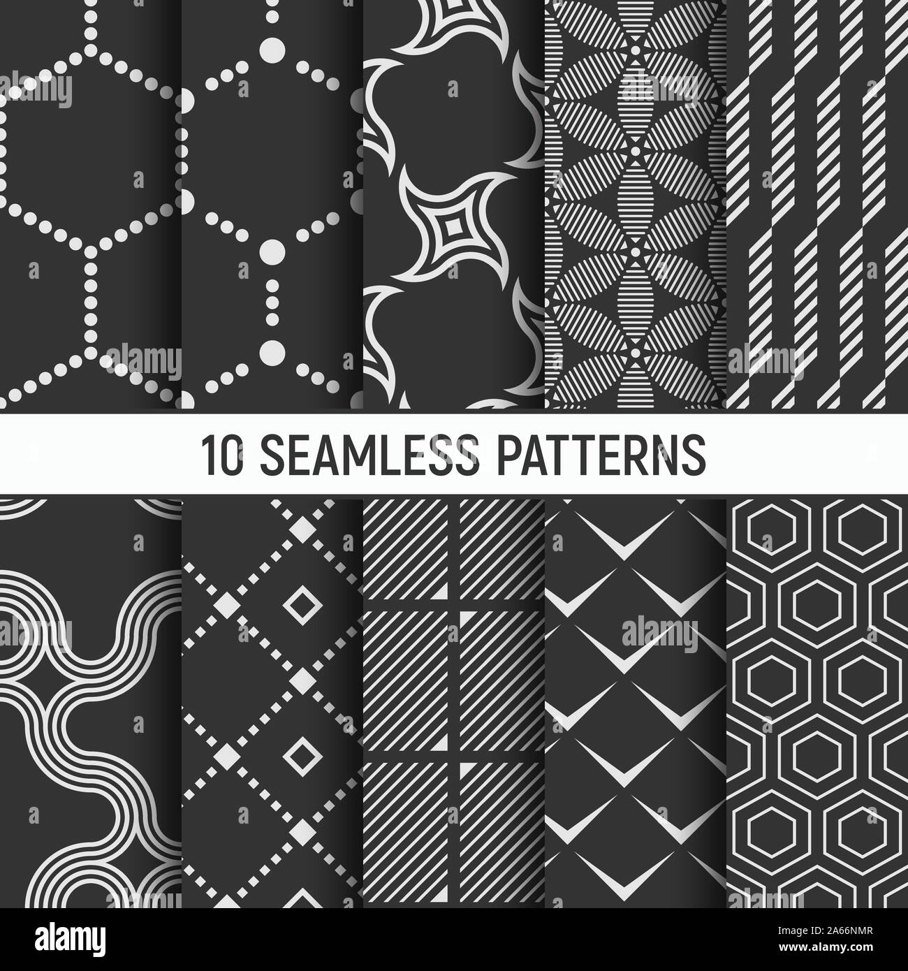 Set of ten monochrome seamless patterns. Abstract geometrical trendy ...