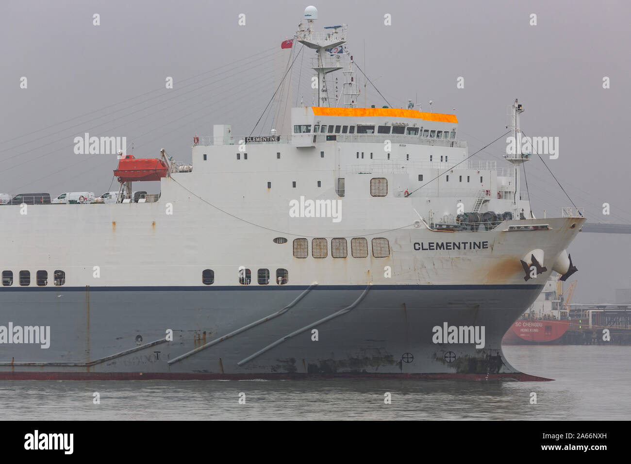 Clementine cargo ferry on the River Thames where she sails a regular ...