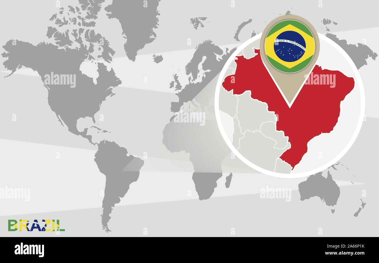 World map with magnified Brazil. Brazil flag and map Stock Vector Image ...