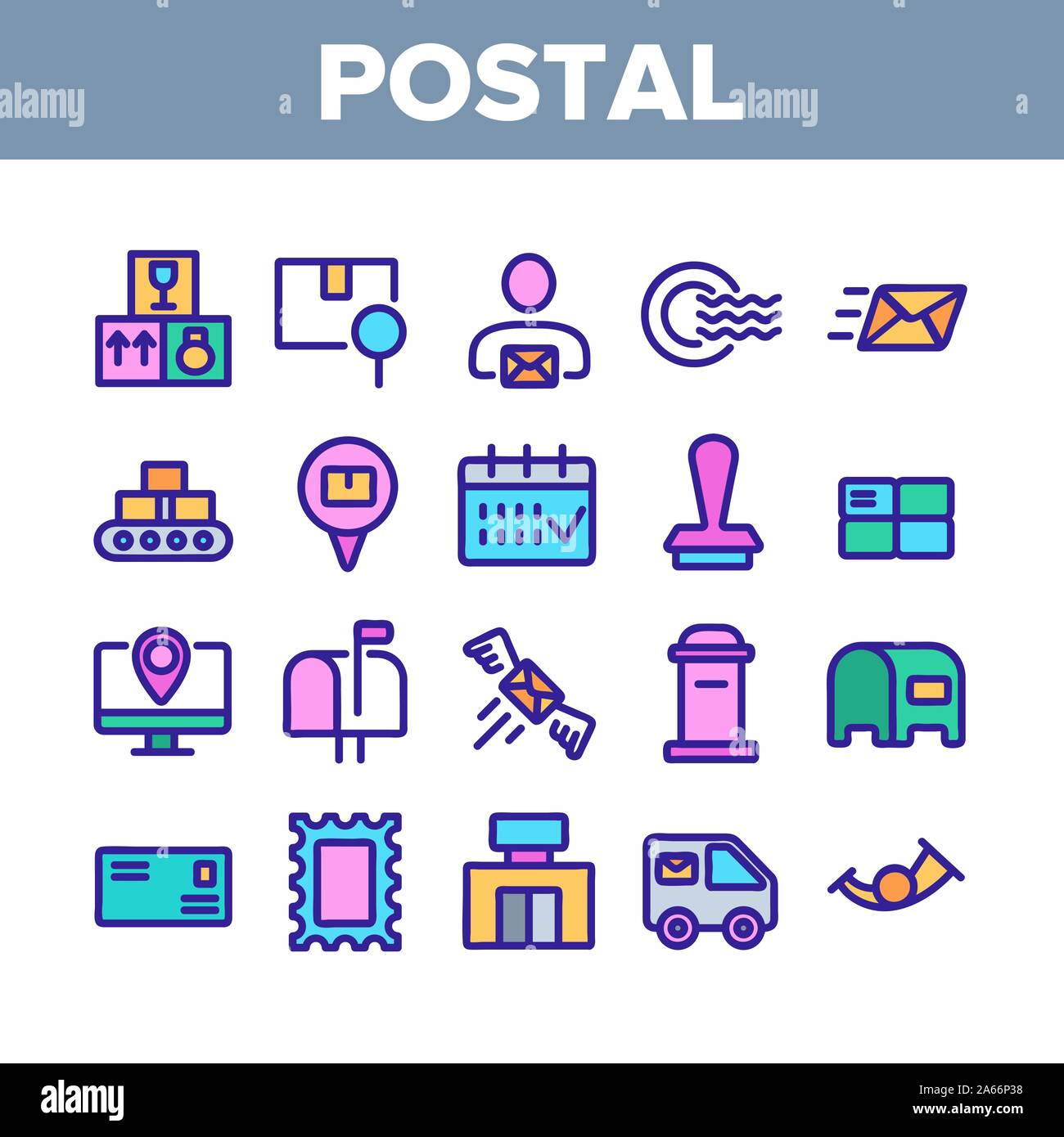 Post Company Collection Elements Icons Set Vector Stock Vector Image ...