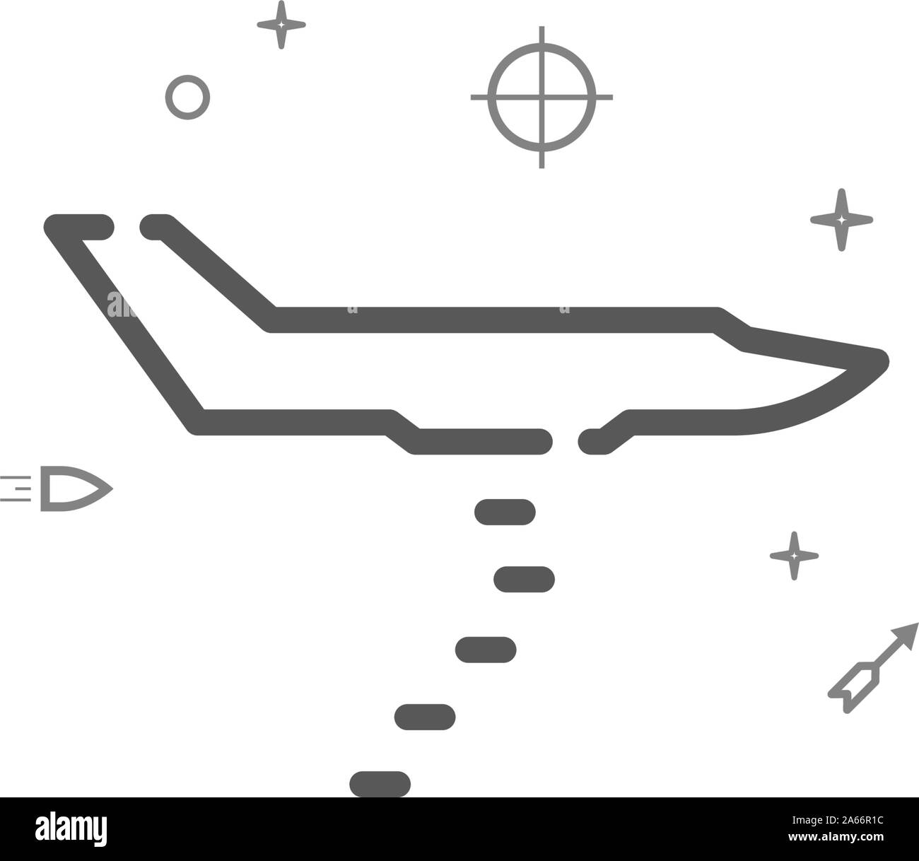Bomb attack simple vector line icon. Bomber and falling bombs symbol, pictogram, sign. Light ...