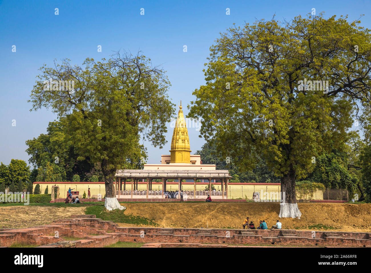 India, Uttar Pradesh, Sarnarth, near Varanasi, stupa at Dhamekh Stupa ...