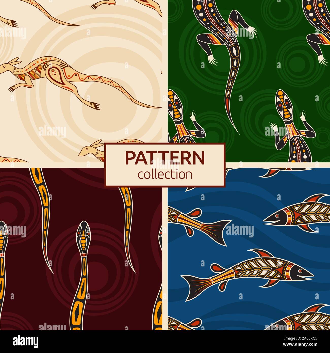 Set of four seamless fashion colorful australian animals patterns ...